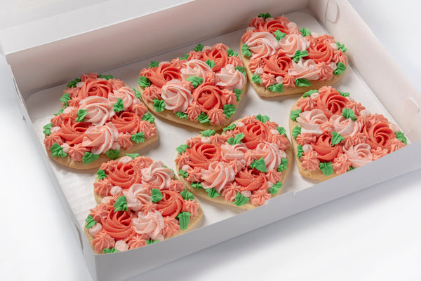 A Dozen Coral Rose Heart Cookies – Barbee Cookies